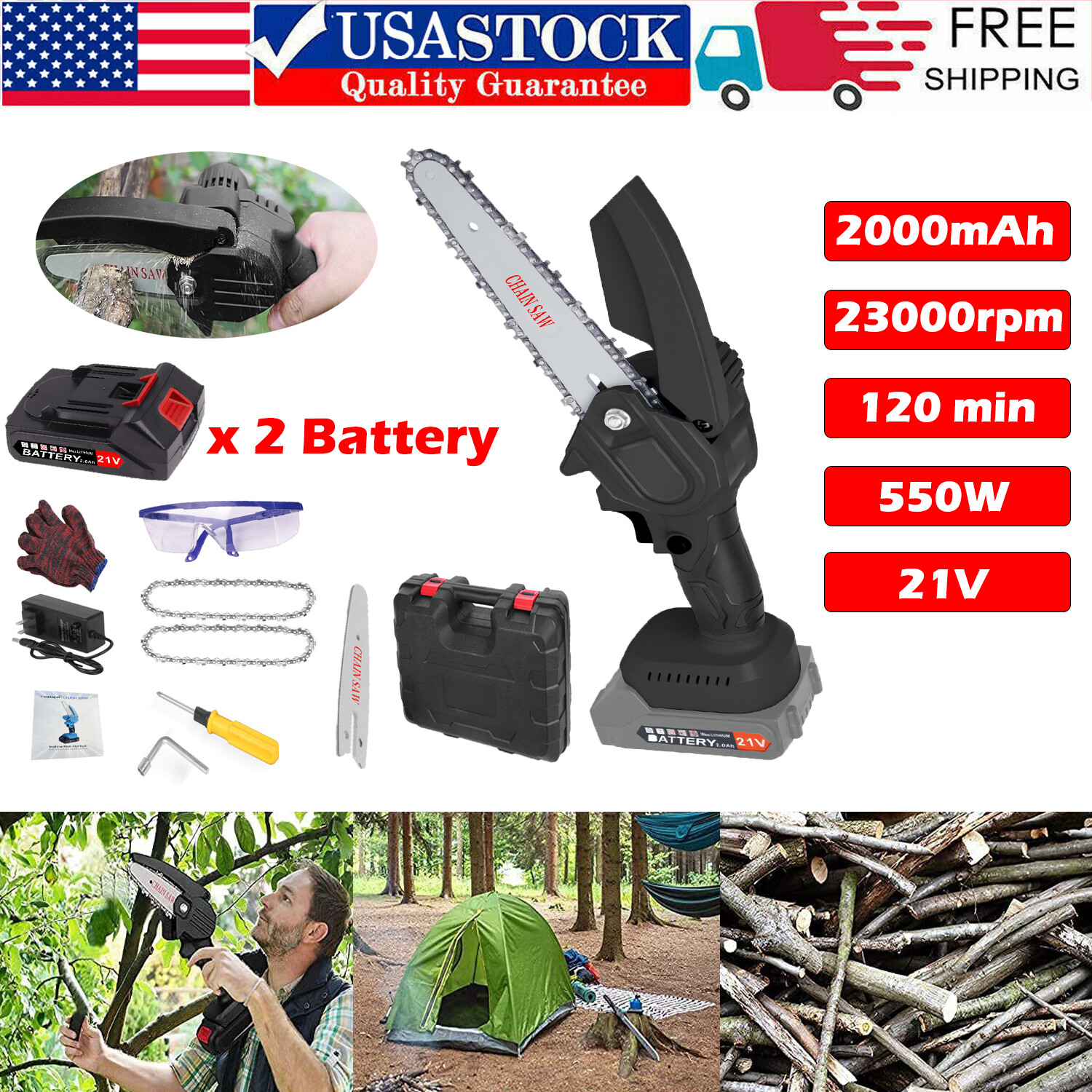 6 in Mini Handheld Electric Chainsaw Cordless Chain Saw Wood Cutter ...