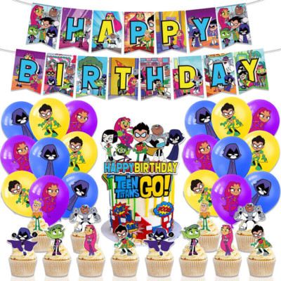 32Pcs/ Set Teen Titans Go Theme Backdrop Happy Birthday Party ...