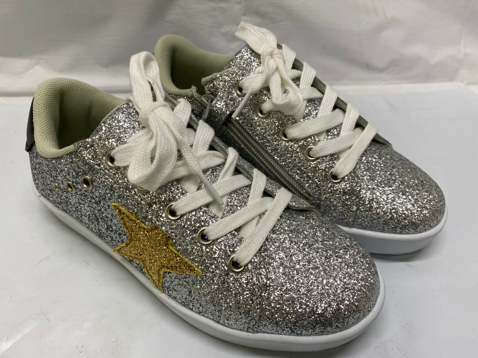 Hoo Shoes Kid's Mia Star Lace Sneakers Silver Glitter - Pick Size - NEW ...