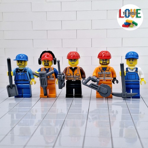 ⭐ LEGO Town City Construction Workers with Tools Minifigure Bundle of 5 ...