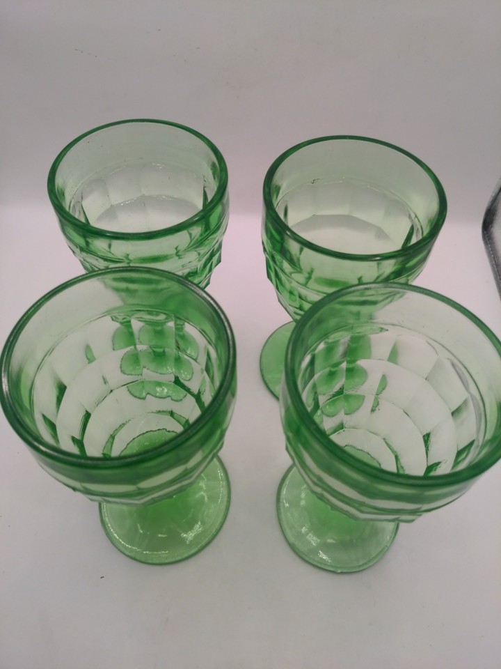 Uranium Glass Lot Of 4 Hazel Atlas Colonial Block Green Glass Block ...