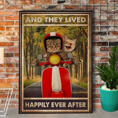 Cat Drive Motorcycle Love Cats They Lived Happily Ever After Vertical ...