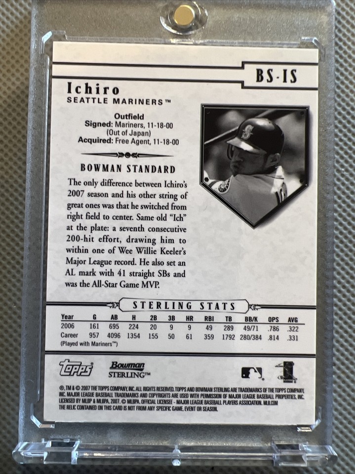 2007 Bowman Sterling Ichiro Suzuki Bat Relic Card BS-IS | eBay