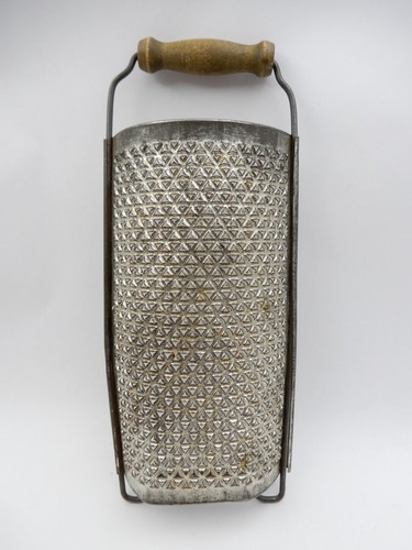 VINTAGE WOODEN HANDLE FRENCH MADE TIN HALF ROUND CHEESE GRATER | eBay