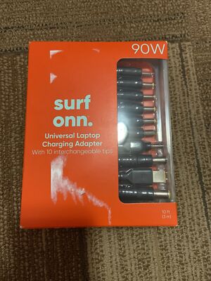 SURF ONN 90W UNIVERSAL LAPTOP CHARGING ADAPTER 10 INTERCHANGEABLE TIPS ...