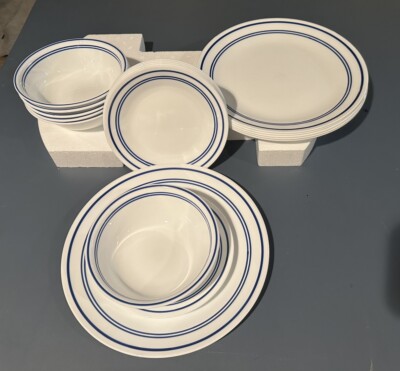 Corelle Classic Cafe Blue Stripe Dinner Plates, Bread Plates,Cereal ...