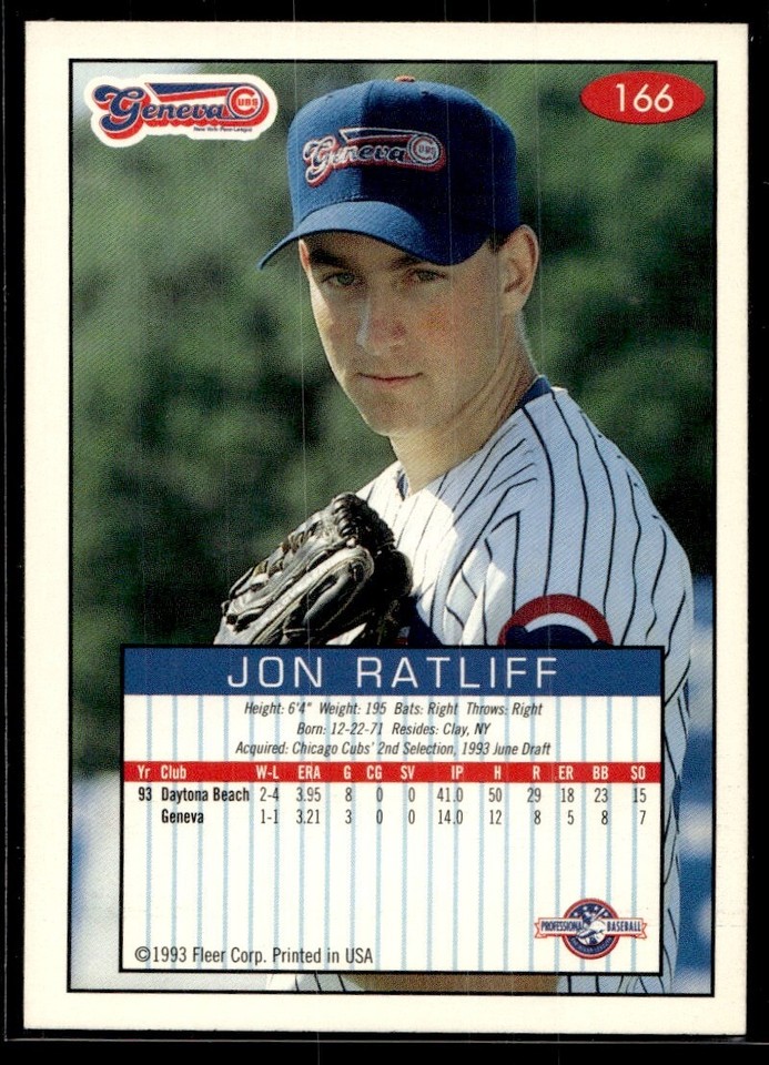 1993 Fleer Excel Jon Ratliff Geneva Cubs #166 | eBay