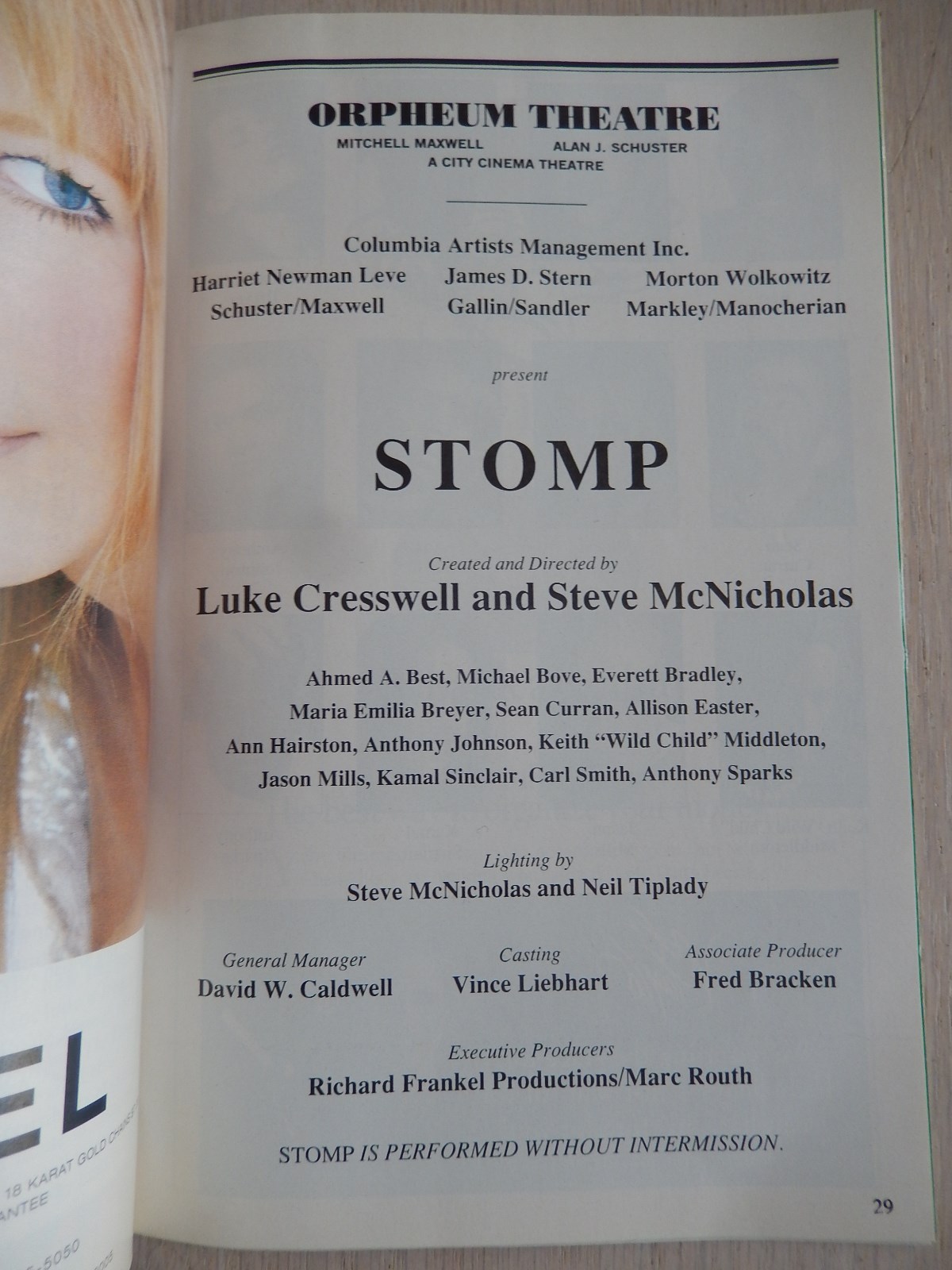 November 1995 - Orpheum Theatre Playbill - Stomp - Michael Bove | eBay