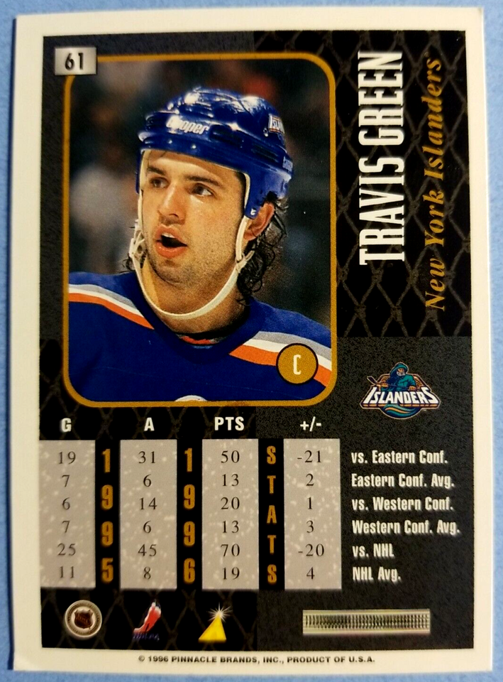 Travis Green New York Islanders 1996 Pinnacle #61 NHL Autographed ...
