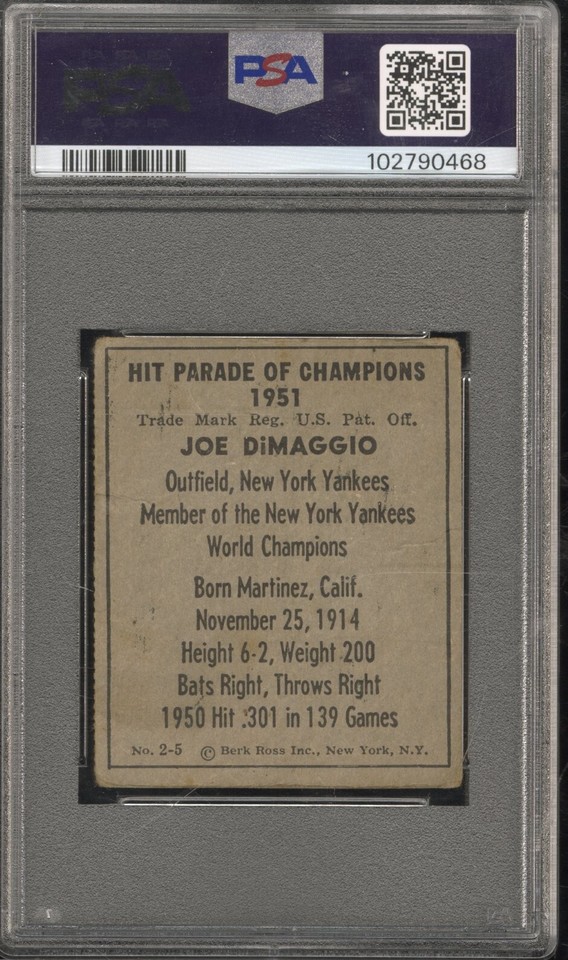 1951 Berk Ross #2-5 Joe DiMaggio PSA GOOD 2 New York Yankees CENTERED ...