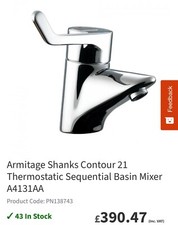 ARMITAGE SHANKS CONTOUR 21 Lever Sequential Basin Mixer Tap Flexi Tails