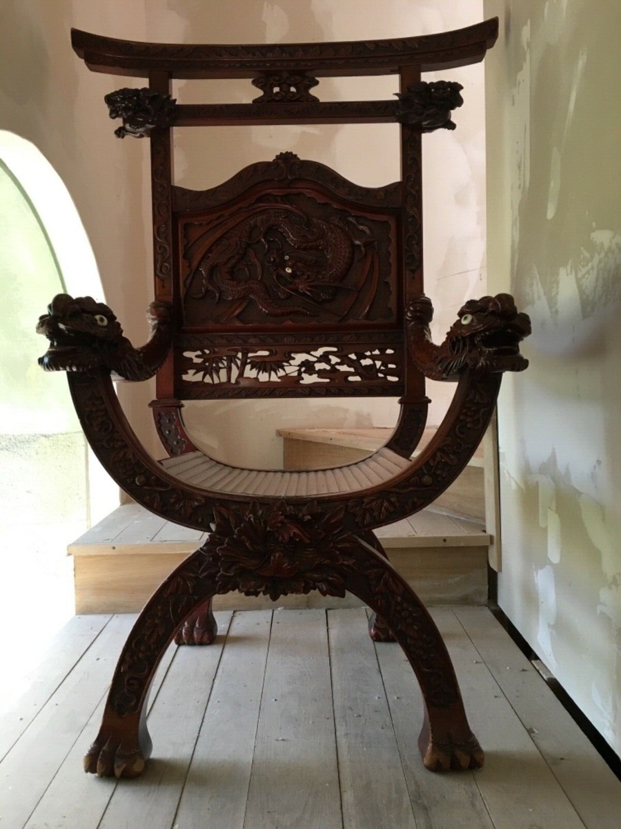Chinese Wooden Carved Dragons Chair Antique Chinese Qing Dynasty