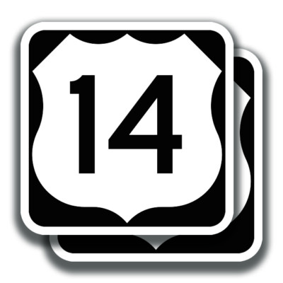 U.S. ROUTE 14 DECAL 2 Stickers Road Sign Bogo Highway Car Truck Bumper ...