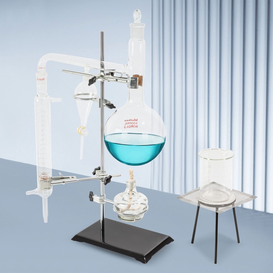 1000ml Distillation Apparatus Kit Lab Water Essential Oil Distiller ...