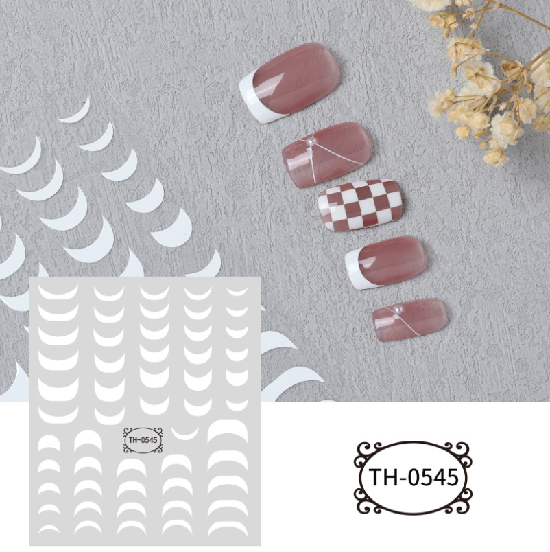 French Tips Nail Sticker White Stripes Wave Self-Adhesive Decals for ...