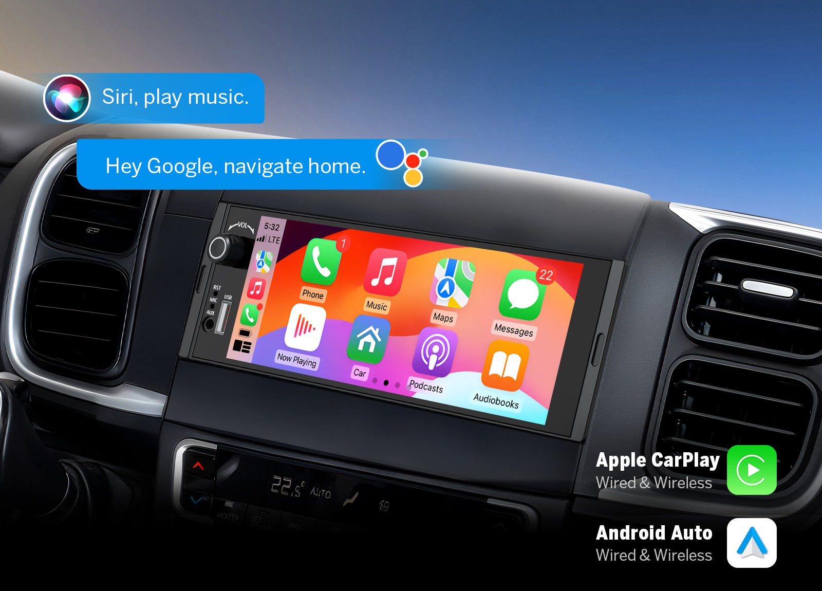 In Dash 1DIN CarPlay Android Auto 6.36" IPS Car Stereo Radio Bluetooth ...