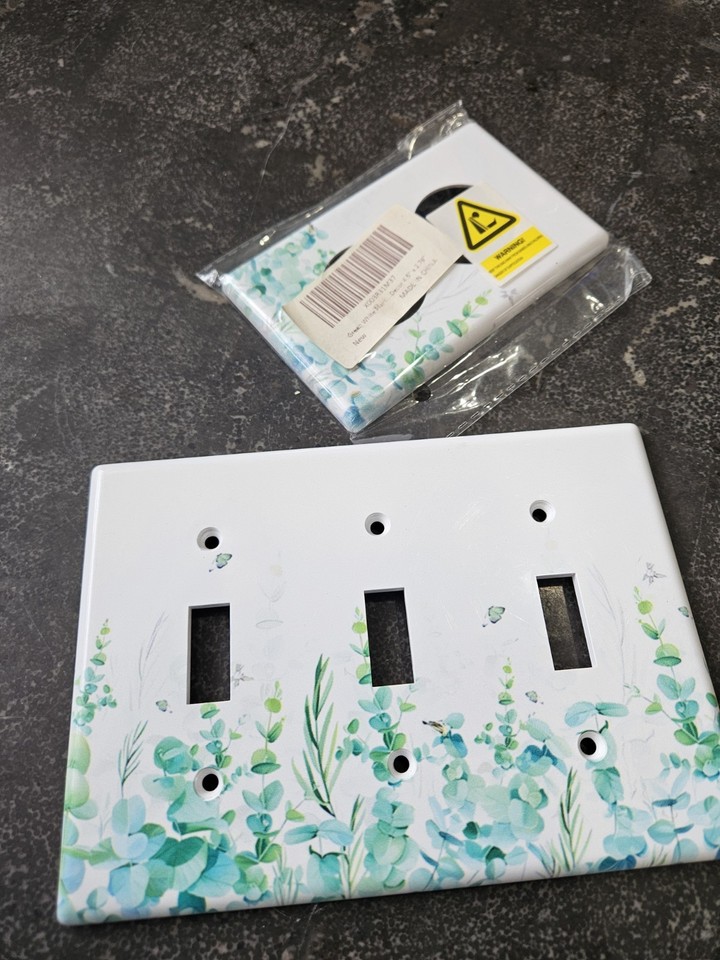 Green Eucalyptus Leaf 3 Gang Light Switch Cover Decorative Triple ...