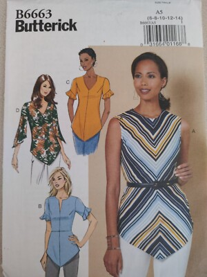 Butterick Pattern B6663 Misses' Semi-Fitted Tops Blouses Sizes 6 8 10 ...