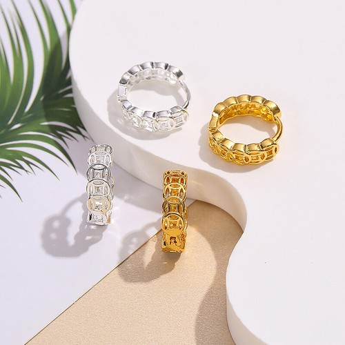 1Pair Creative Copper Coins Round Hoop Earrings Retro Fashion Lucky Ear ...