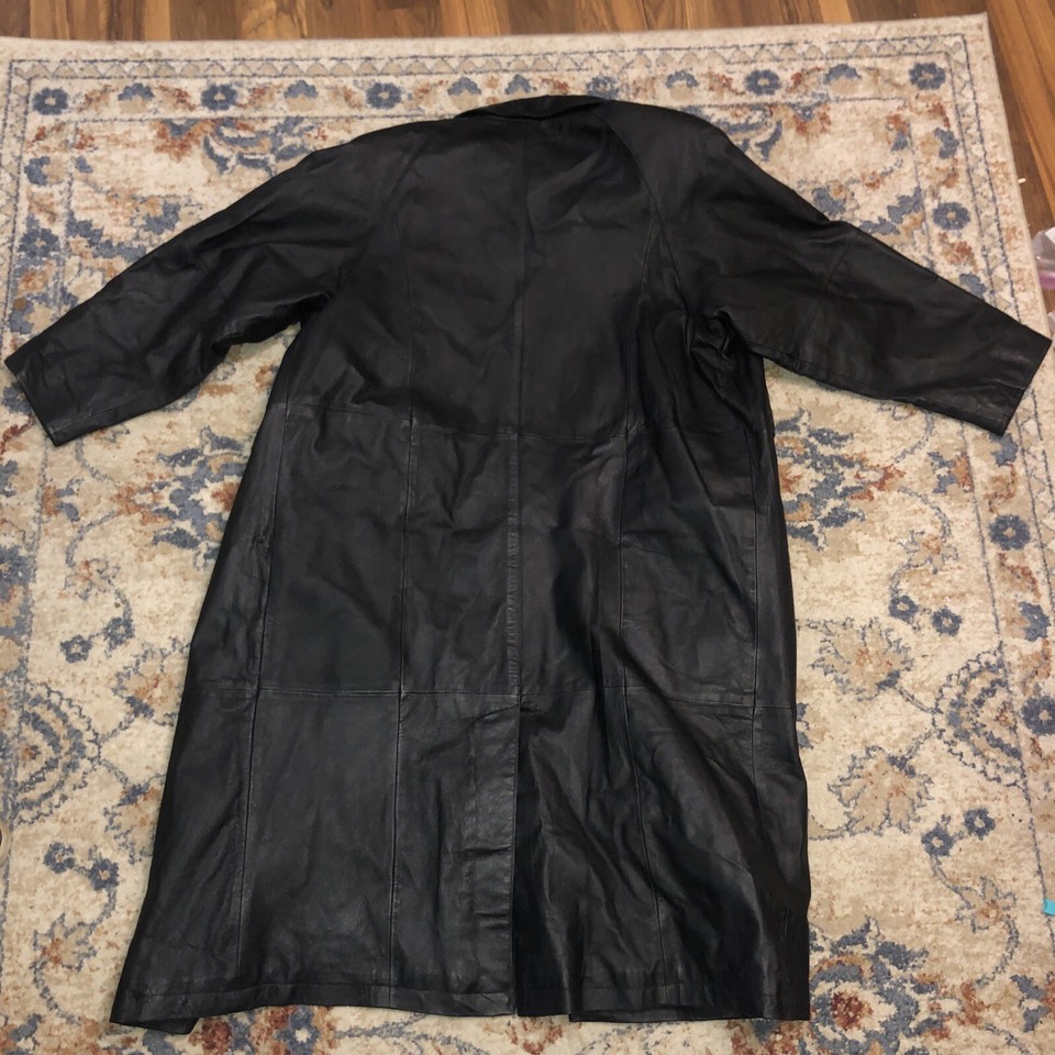 Womens Outbrook Black Long Leather Trench Coat w/Pockets Size 1X | eBay