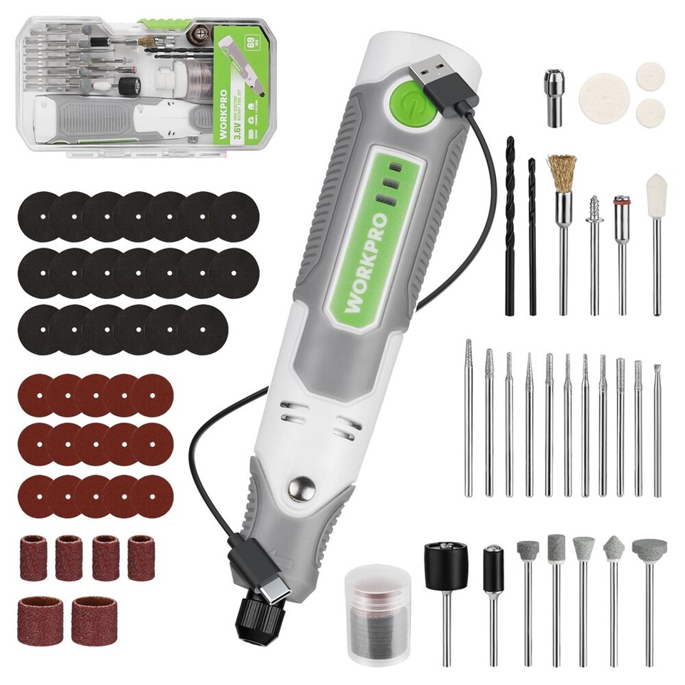 WORKPRO 3.6V Mini Cordless Rotary Tool Kit 3 Variable Speeds w/71pcs ...