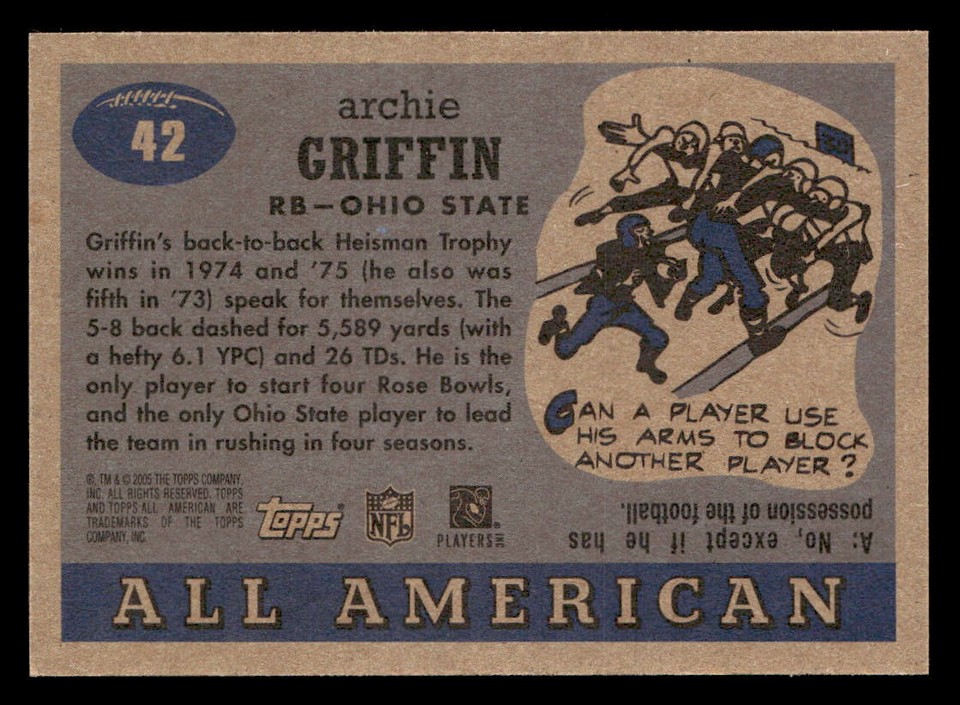 Archie Griffin 2005 Topps All American Card #42 Ohio State Buckeyes | eBay
