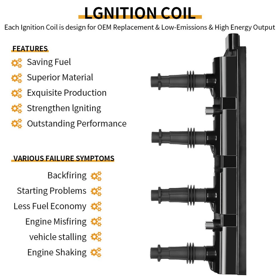 UF669 Ignition Coil + 4 Spark Plug FOR 1.4L Buick Encore Chevy Cruze ...