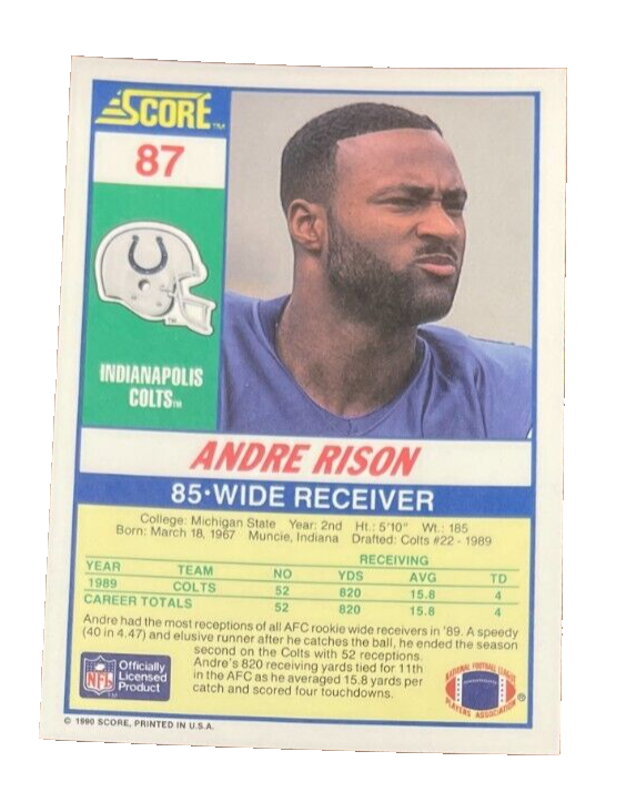 1990 SCORE CARD # 87 Andre Rison - Indianapolis Colts | eBay