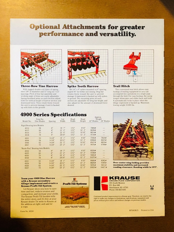KRAUSE Tandem Disc Harrow 4900 Series Flex Wing 3 Section 18-25' Spec ...