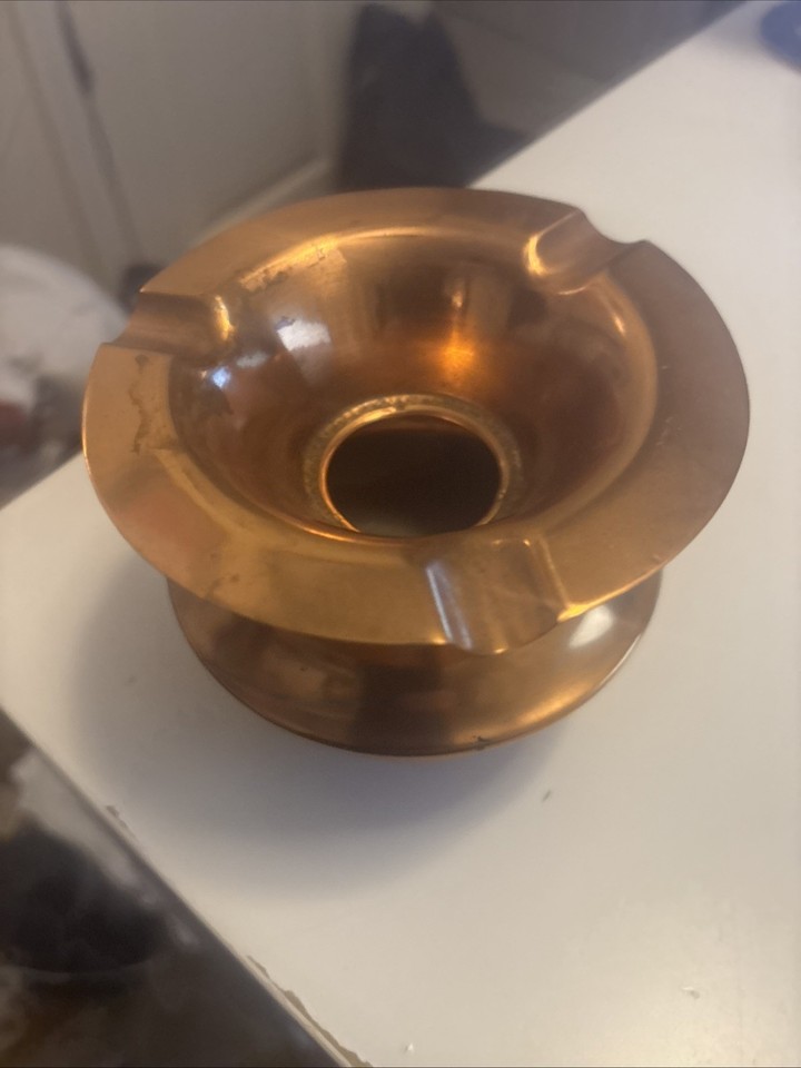 VINTAGE BRASS SPITTOON COPPER COLOR ASHTRAY COMBO MADE IN ENGLAND EUC ...