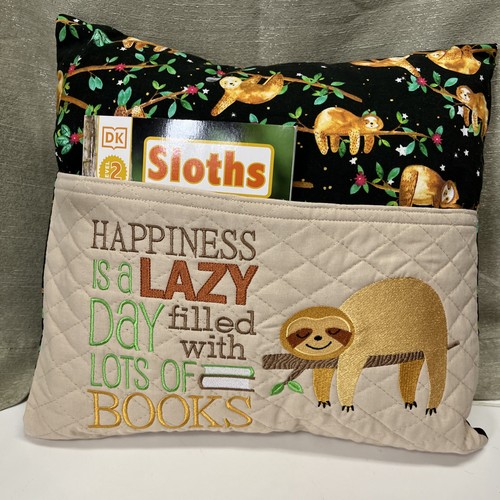 Reading Sloth pillow embroidery design sloths book included 14”x14” | eBay