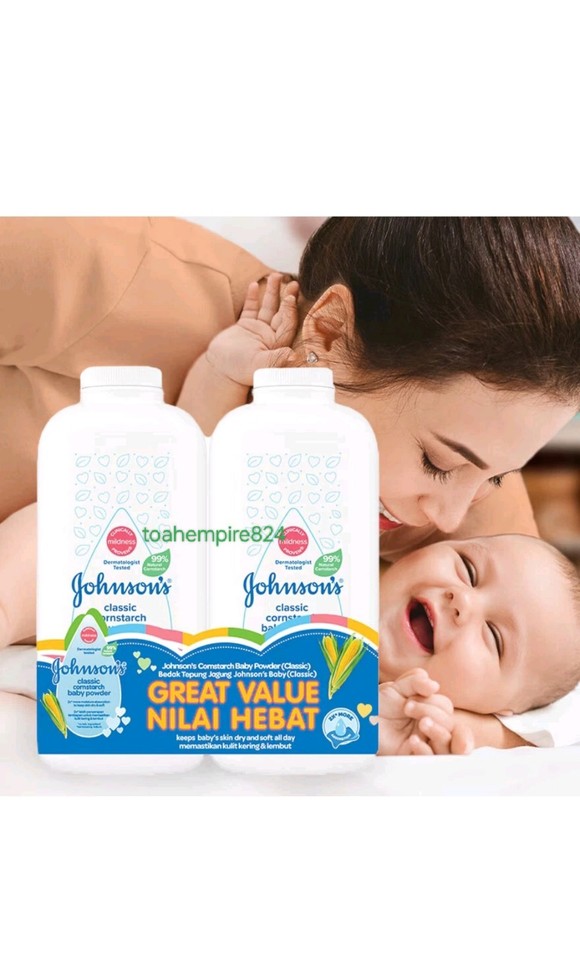 2 x 500g Johnson's Baby Powder Classic Cornstarch 500g Gentle Baby Skin ...