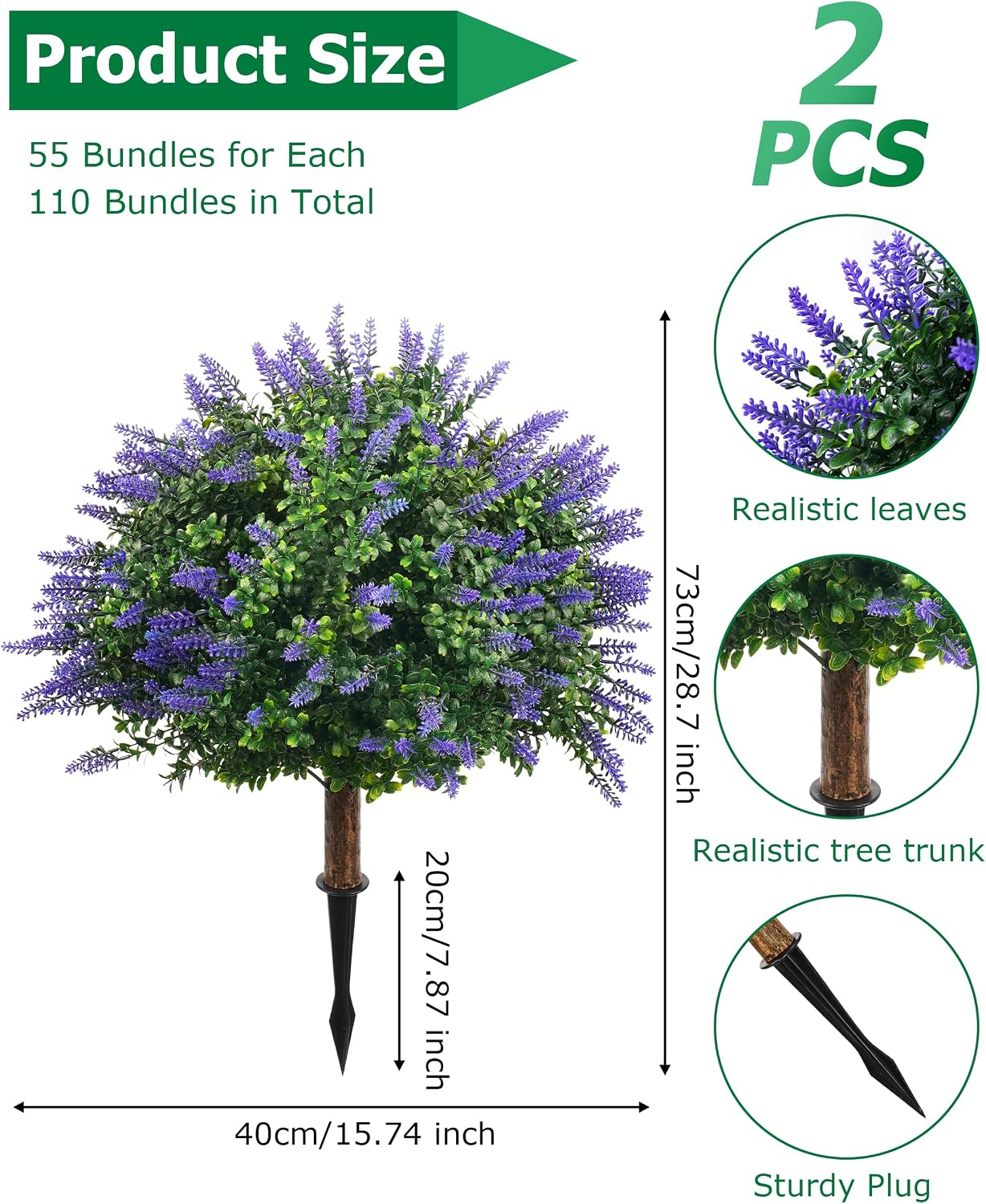 27.5 Inch Artificial Lavender Topiary Trees Faux Boxwood Shrubs 2 Pack ...