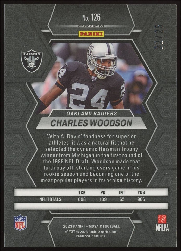 2023 Panini Mosaic Orange Fluorescent Prizm Charles Woodson #126 ...