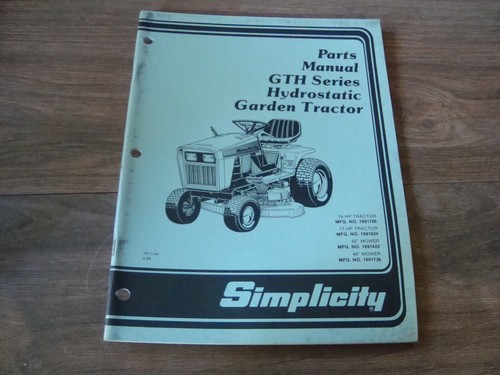 Simplicity Parts Manual GTH Series Hydrostatic Garden Tractor TP-1144 ...