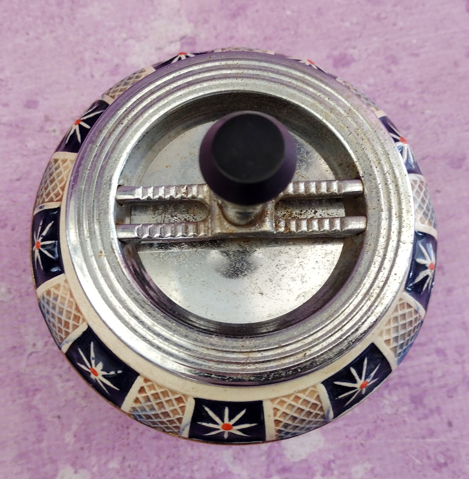 Gerz Germany Spinning Ashtray Stoneware Metal Top Handgemalt 24 ...