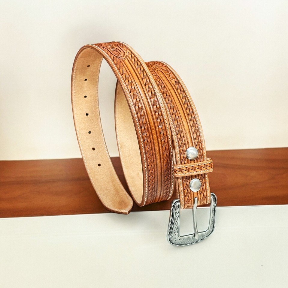 Men's Genuine Leather Western Belt Embossed Handmade With Removable ...
