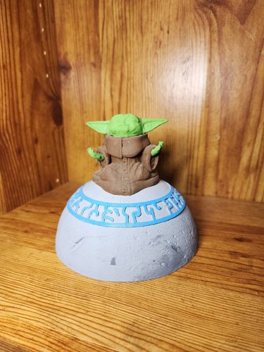 Grogu meditating, AKA Baby Yoda, The Child sitting on Jedi Stone. | eBay
