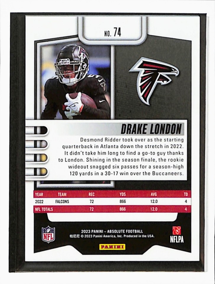 2023 Panini Absolute DRAKE LONDON #74 BASE CARD ATLANTA FALCONS | eBay