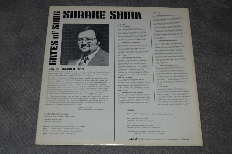 Cantor Edward R. Fogel~Gates of Song~Shaare Shira~FAST SHIPPING! | eBay