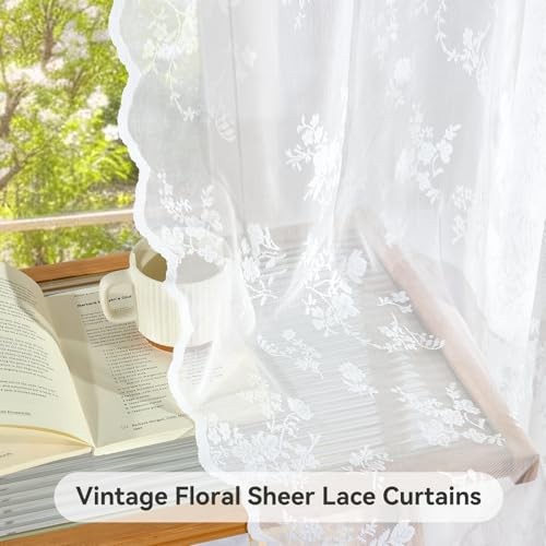 Lace Sheer Curtains 72 Inches Long, Vintage 52"W x 72"L (Pack of 2 ...