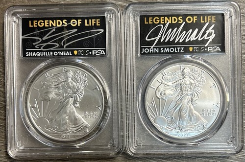 PCGS MS70 Silver Coin Legends of Life SHAQUILLE O'NEAL and JOHN SMOLTZ ...