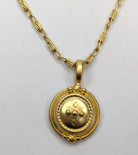 Vintage Gold Tone Etruscan Style Pendant on 24" Long Snail Link Chain ...