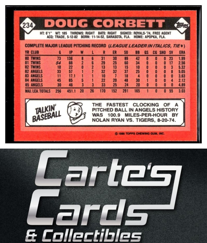 Doug Corbett 1986 Topps Tiffany #234 California Angels | eBay