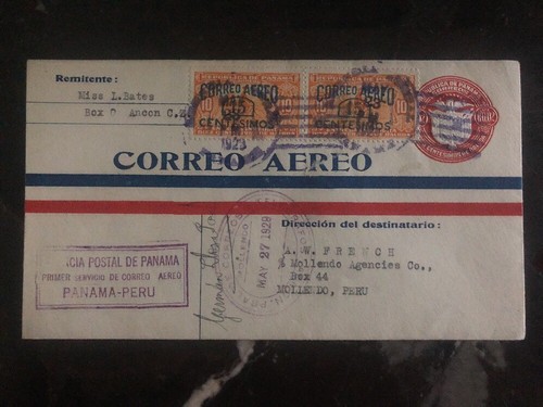 1929 Colon Panama First Flight Cover FFC To Moliendo Peru Pilot ...