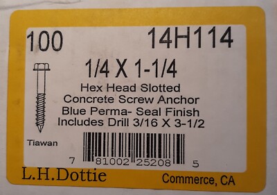 L.H. Dottie 14H114 1/4 X 1-1/4" Hex Head Slotted Concrete Anchors (NOS ...