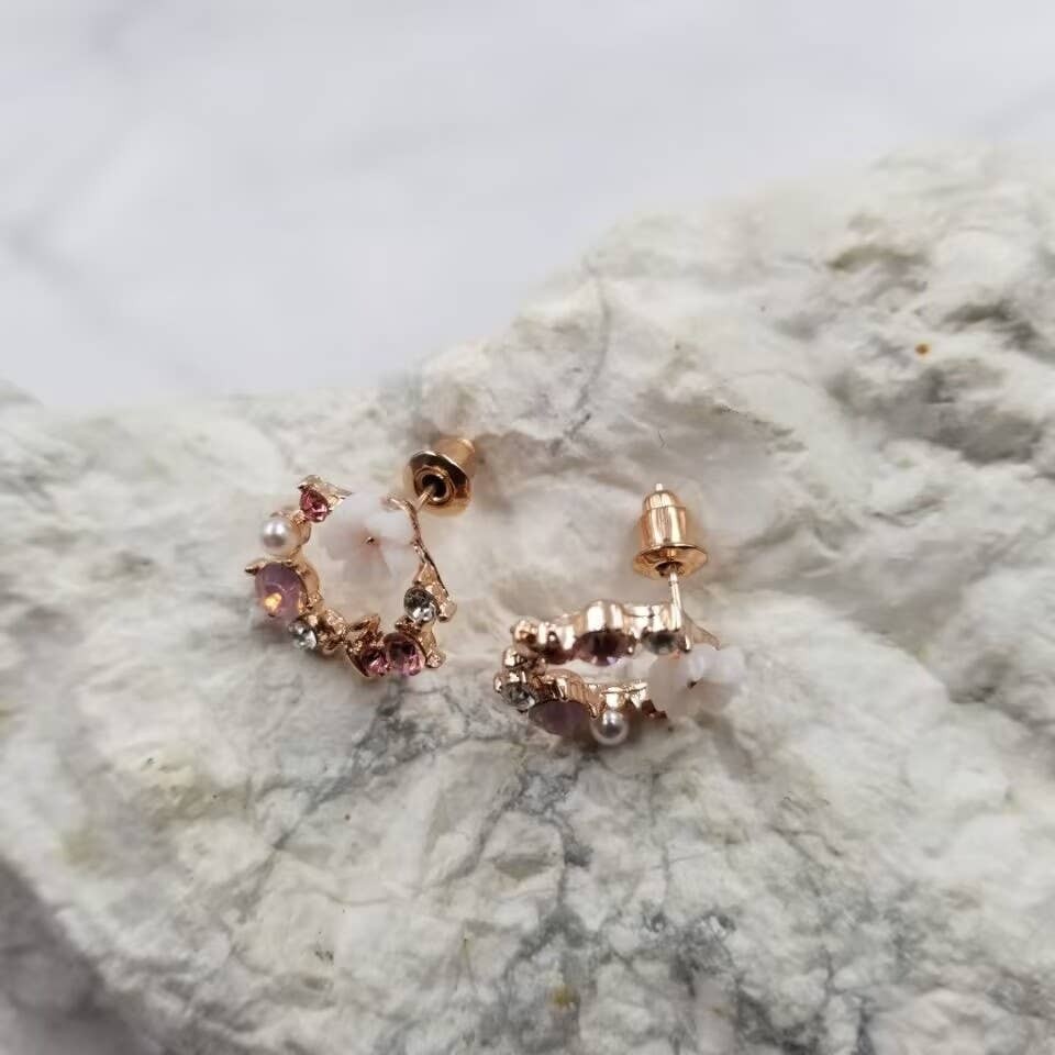 Rose Gold Flower and Crystal Wreath Stud Earrings | eBay