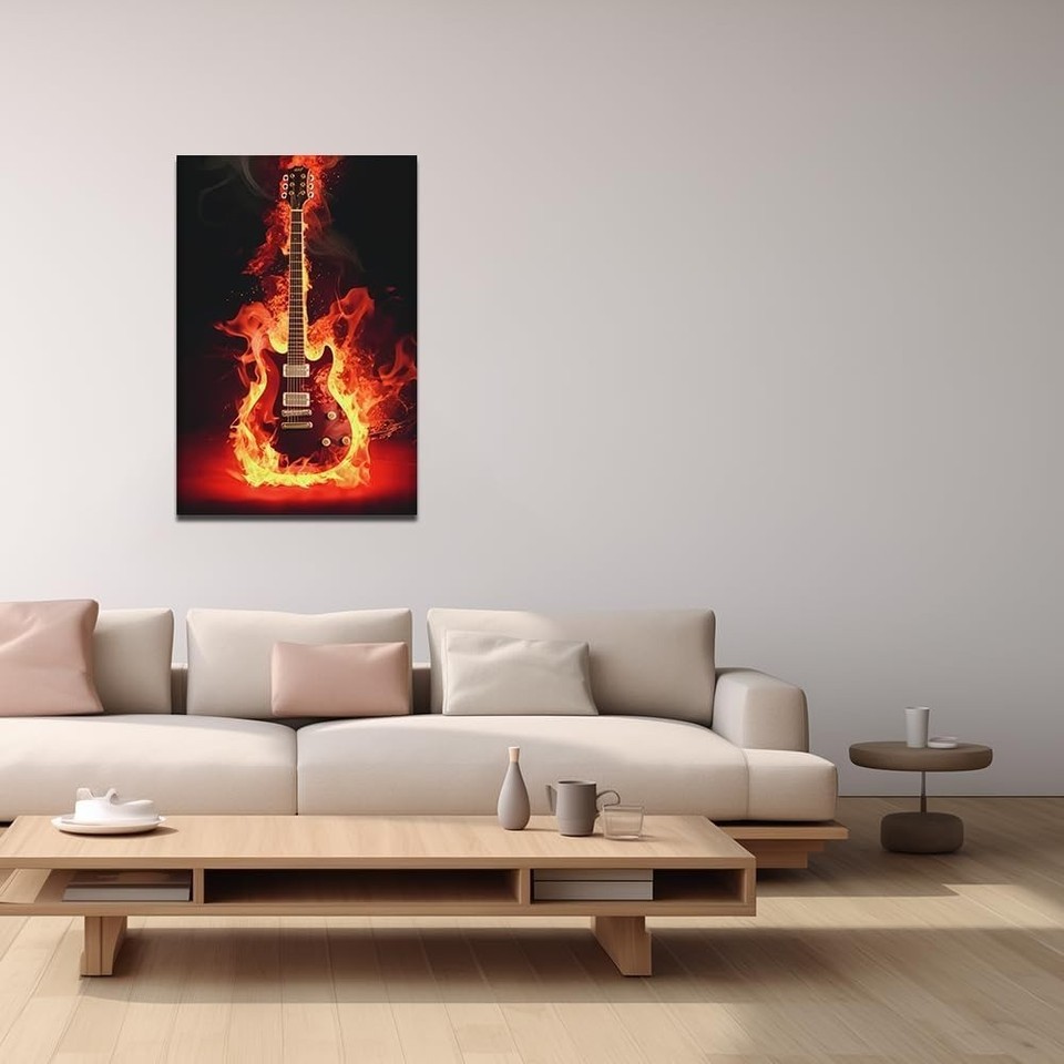 ZQQART Guitar Canvas Wall Art Flaming Guitar Painting Art Musical ...