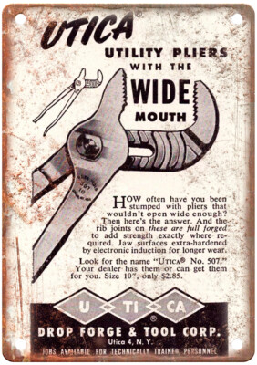 Vintage 1954 Utica Pliers Drop Forge & Tool Ad Reproduction Metal Sign ...
