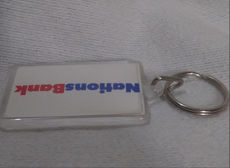 Vintage NationsBank Rectangle Clear Acrylic Blue and Red Logo on White ...